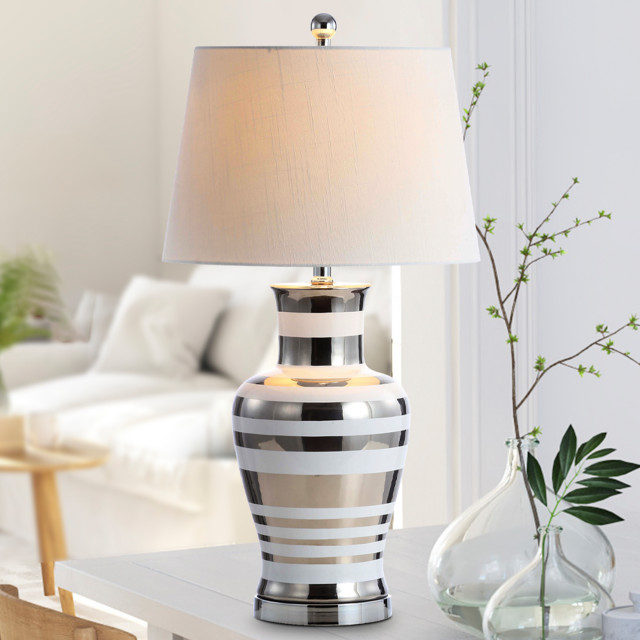 Zilar Striped 28.75" Ceramic/Iron Classic Modern LED Table Lamp, Silver ...
