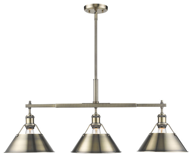 Orwell 3-Light Linear Pendant, Aged Brass Aged Brass Shade - Industrial ...
