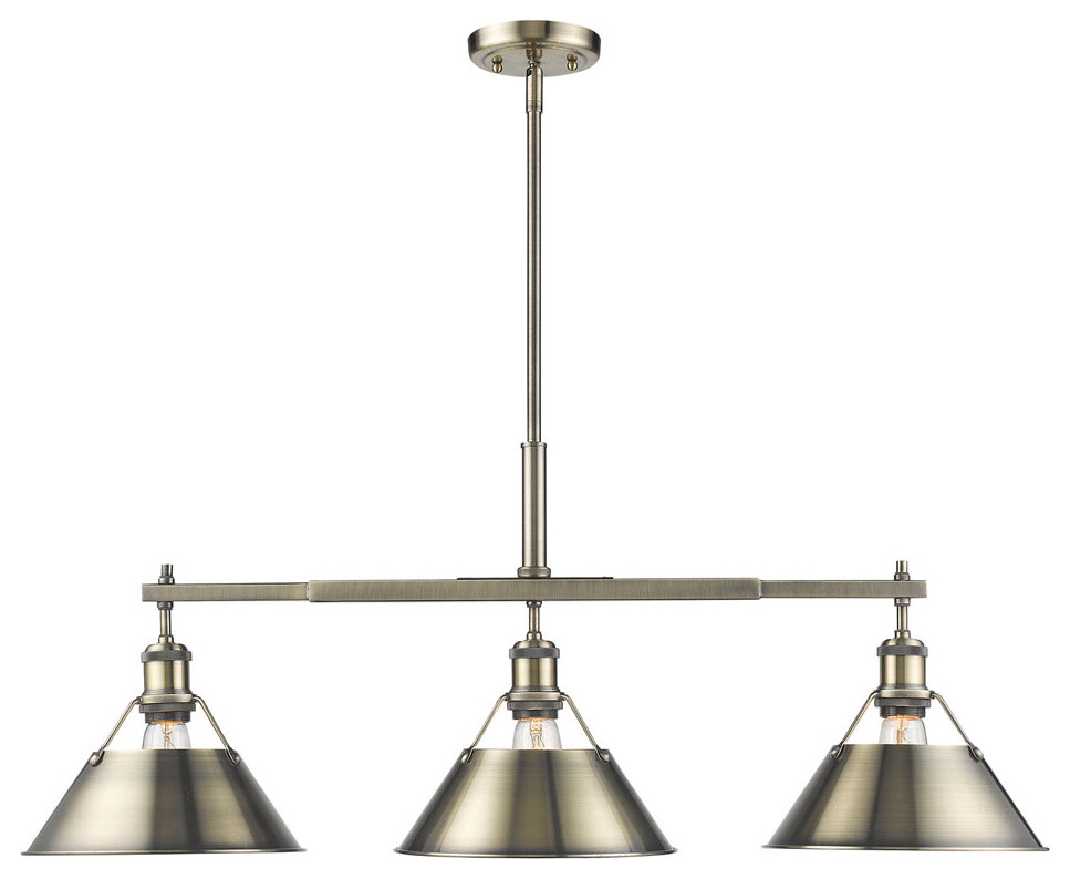 Orwell 3-Light Linear Pendant, Aged Brass Aged Brass Shade - Industrial ...