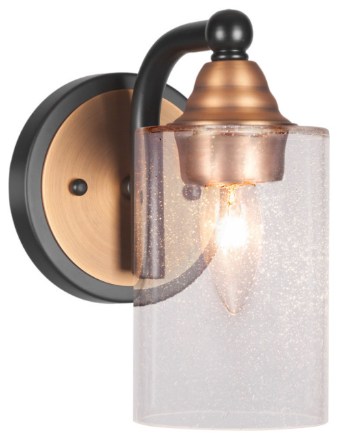 Paramount Wall Sconce, Matte Black & Brass, 4" Clear Bubble Glass ...