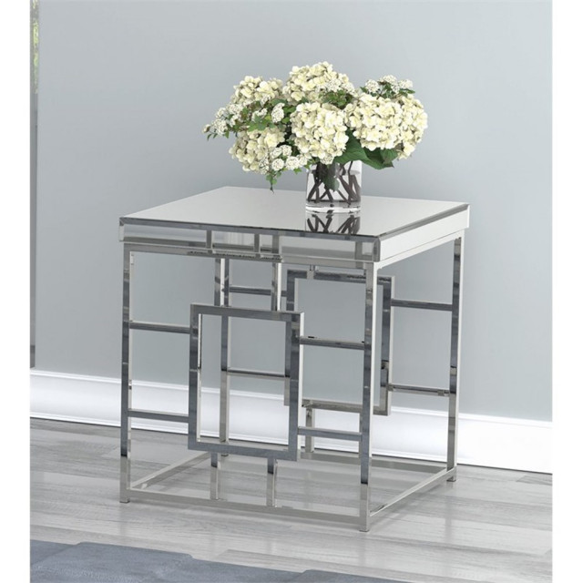 Home Square Geometric Frame Square End Table in Chrome - Set of 2 ...