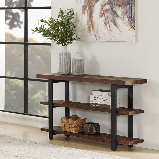 Rustic Industrial 42" Metal and Wood Console Table with 3 Open Tiers ...
