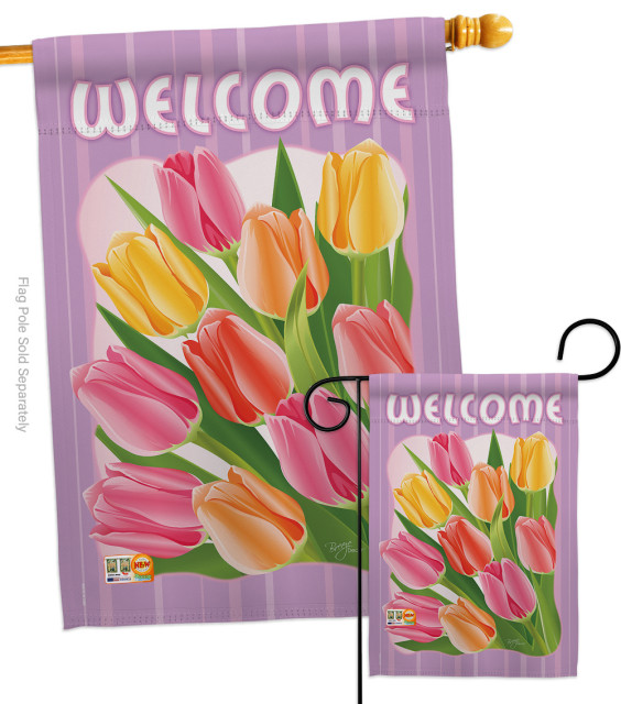 Welcome Tulips Spring Floral Flags Set, 28" X 40" X 0.1" - Modern ...