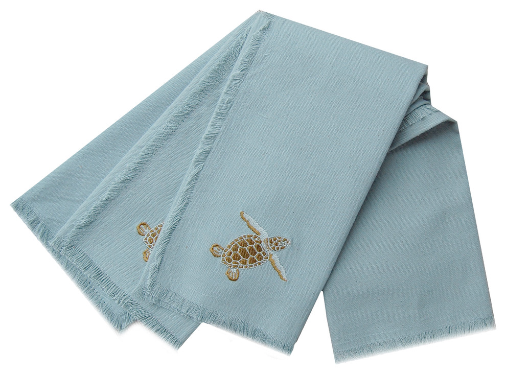 Embroidered Sea Turtle Napkins, Set of 4 - Beach Style - Napkins - by ...