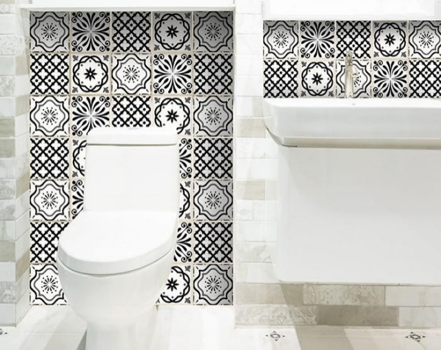 7" X 7" Black and White Multi Peel and Stick Removable Tiles ...