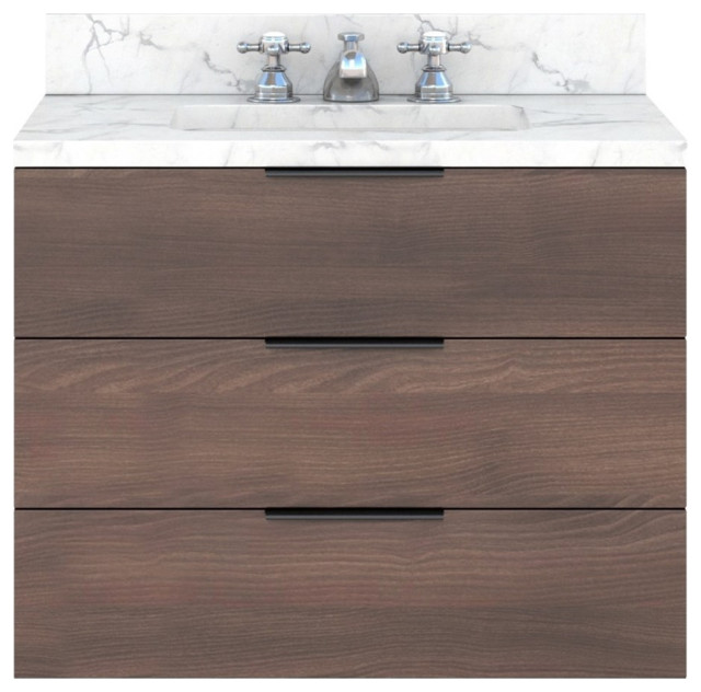 RoomAndLoft Soho 30" Wood Bathroom Vanity in Brown - Carrara Marble & 1 ...