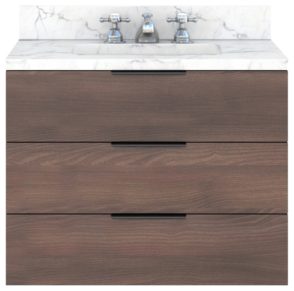 RoomAndLoft Soho 30" Wood Bathroom Vanity in Brown - Carrara Marble & 1 ...