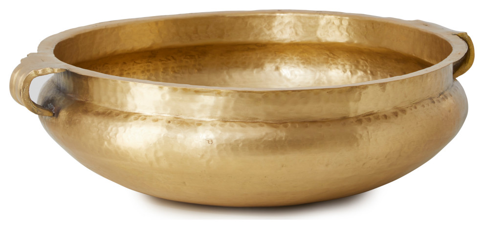 Gold Brass Hammered Metal Decorative Bowl, 5.25"x15.75" - Traditional ...