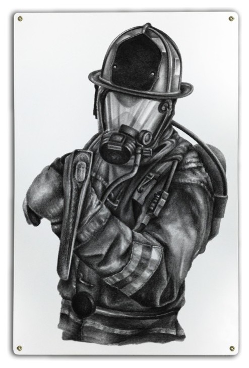Black and White Firefighter Sign - Contemporary - Metal Wall Art - by ...