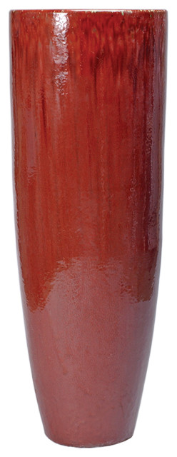 54 in. Tall Round Red Ceramic Pot - Contemporary - Outdoor Pots And ...