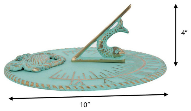 Solid Brass Garden Sundial Verdigris Blue Beach Design Crab and Fish ...