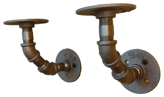 Pair Industrial Iron Pipe Brackets, 2"x2"x2" - Industrial - Brackets ...