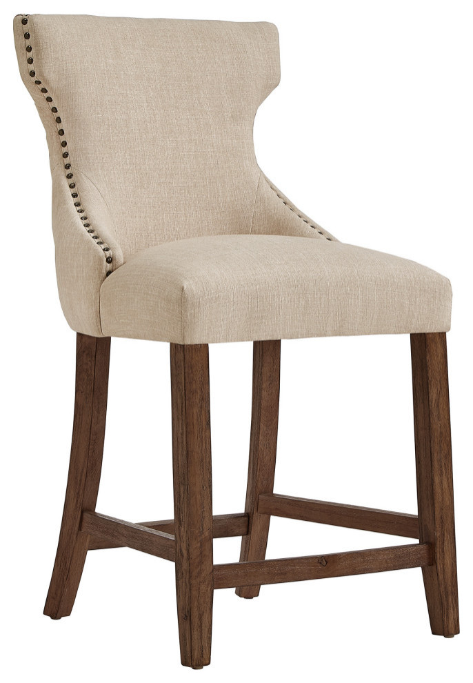 Lanaya Nailhead Trim Linen Upholstered Stools Set Of 2 Counter Height