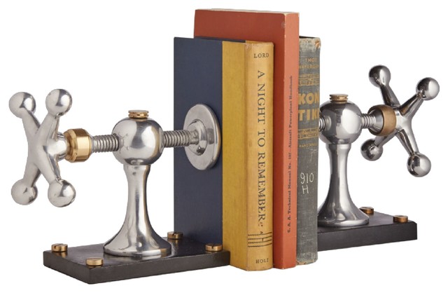 Mid Century Modern Industrial Valve Bookends, Silver Metal Turning ...