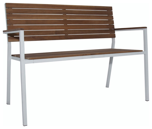 Pemberly Row Transitional Brown Metal and Wood Outdoor Garden Bench ...