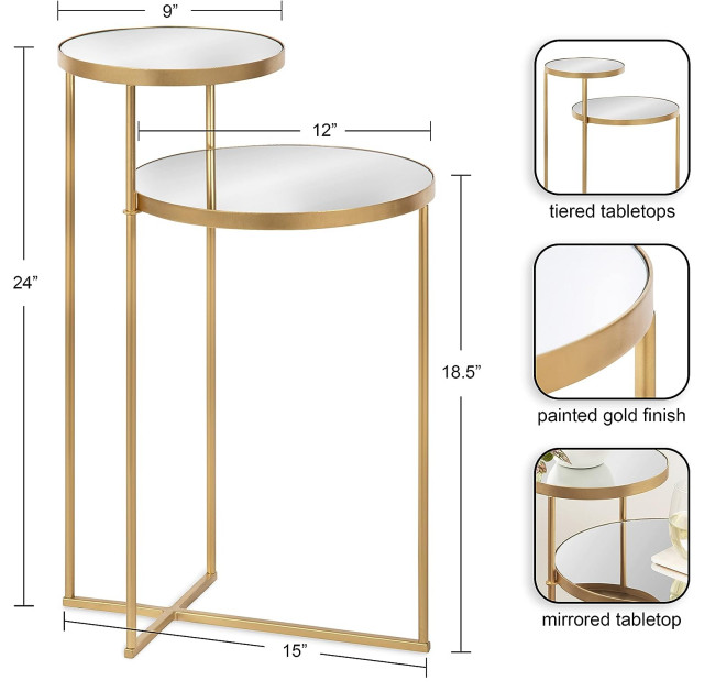 Modern Glam Side Table, Metal Frame With 2 Staggered Tabletops ...