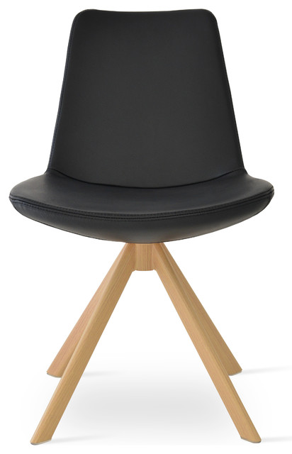 Eiffel Sword Dining Chair, Natural Veneer Steel Base, Black Leather ...