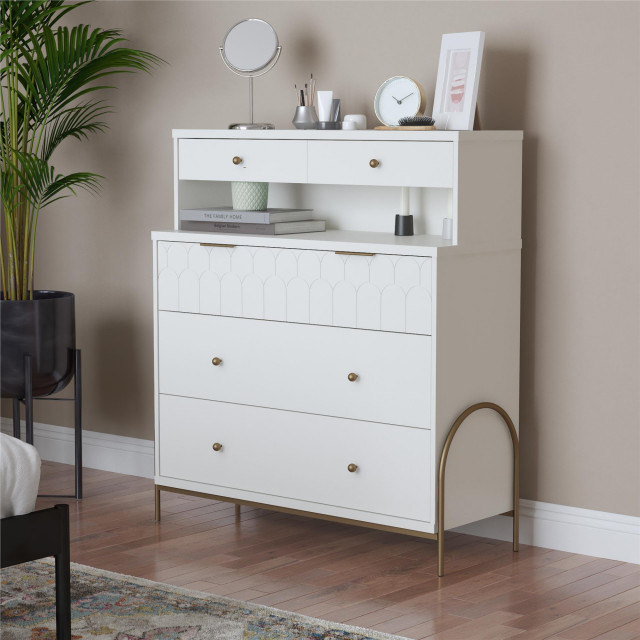 Contemporary Dresser, 4 Storage Drawers & Unique Scalloped Details ...