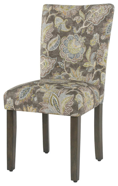 Set of 2 Multicolor Gray Floral Parsons Upholstered Dining Chairs ...