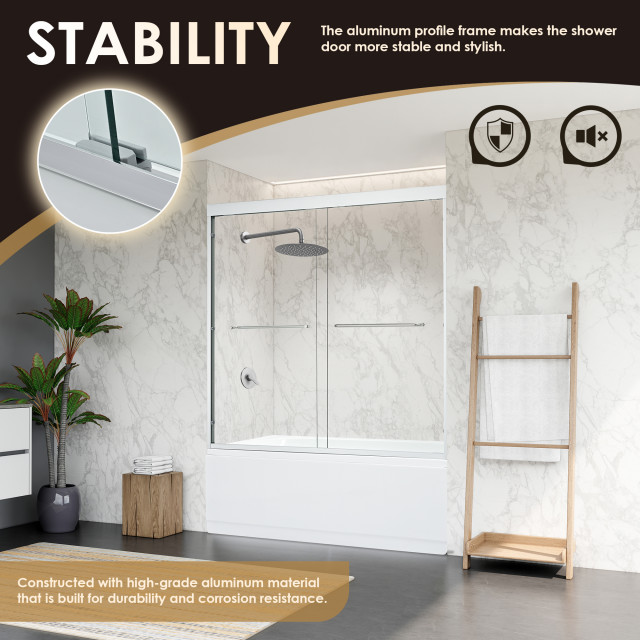 Ennis By Pass Framed Tub Door with Clear Glass, 60" W X 58" H ...