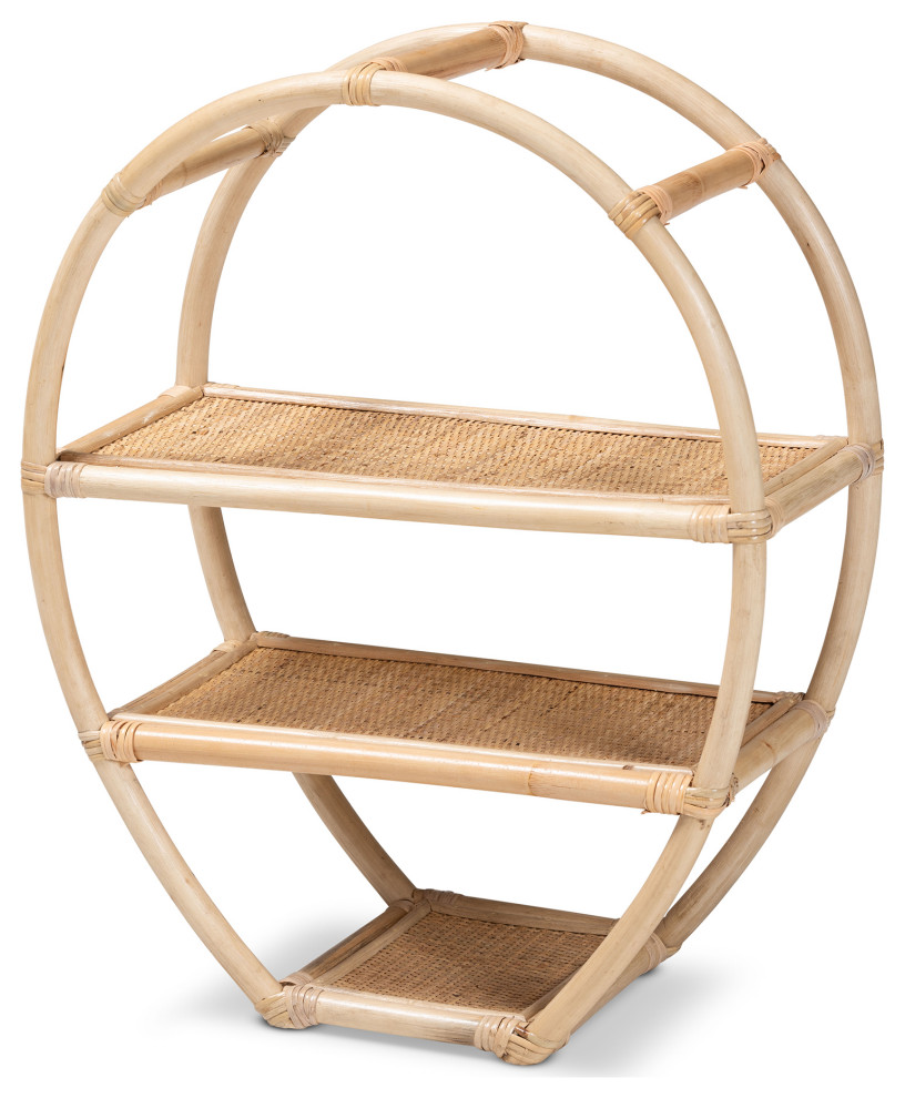 Lyssa Modern Bohemian Natural Brown Finished Rattan 3-Tier Display ...