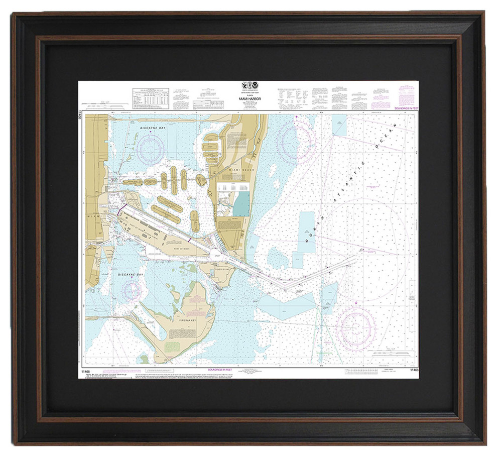 Framed Nautical Chart, Miami Harbor - Traditional - Prints And Posters ...