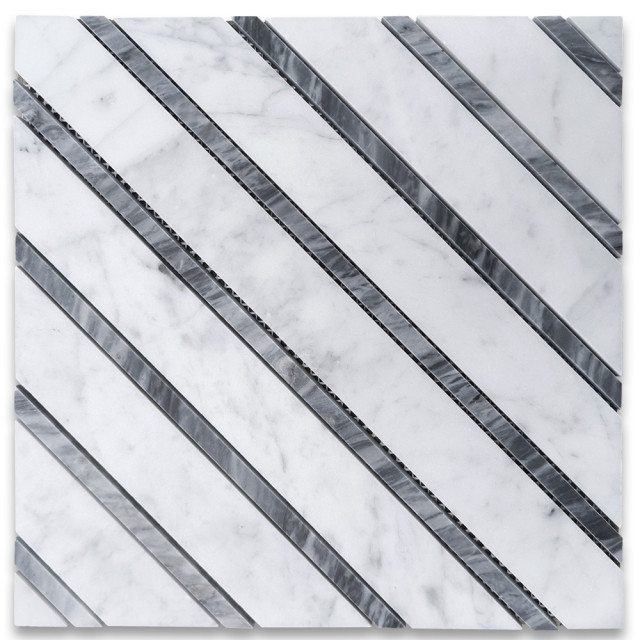 Carrara White Marble Geometric Polystrip Mosaic Bardiglio Gray Honed, 1 ...
