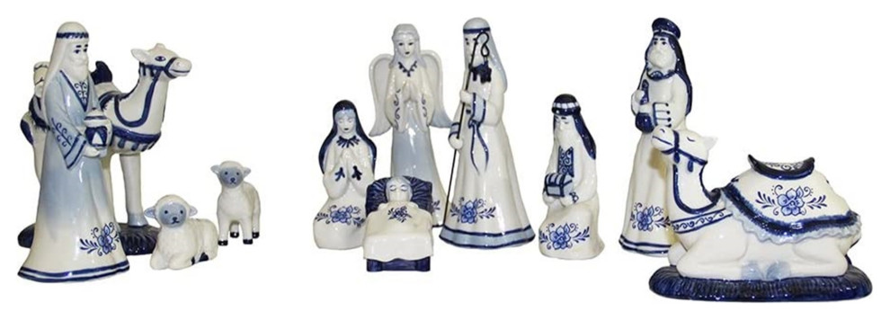Kurt Adler Porcelain Delft Nativity 11-Piece Set - Traditional ...