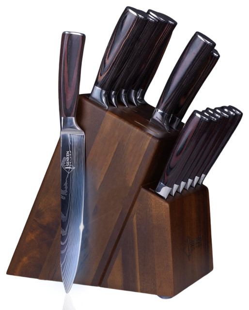 16-Piece Acacia Wood Kitchen Knife Block Set - Modern - Knife Sets - by ...
