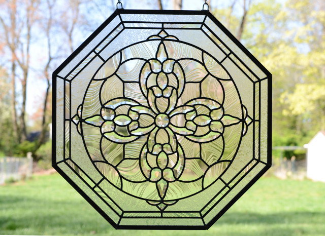 Handcrafted All Clear glass Octagon Beveled window panel 24" x 24 ...