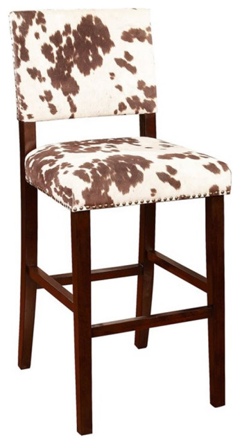 Home Square 30" Wood Bar Stool with Cow Print Upholstery in Brown - Set ...