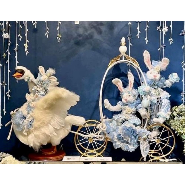 Mark Roberts Spring 2023 Elegant Blue/White Rabbit Carriage With Swan ...