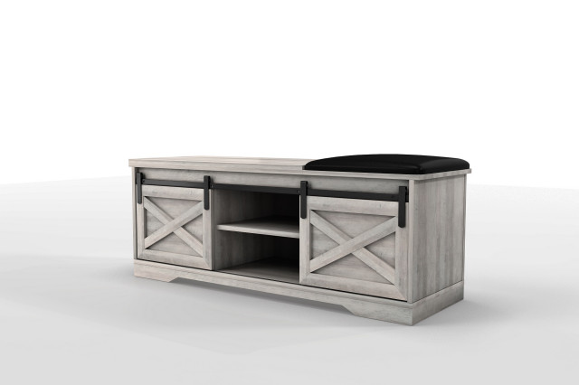 47" Farmhouse Sliding X Barn Door Bench Shoe Bench, Gray Walnut ...