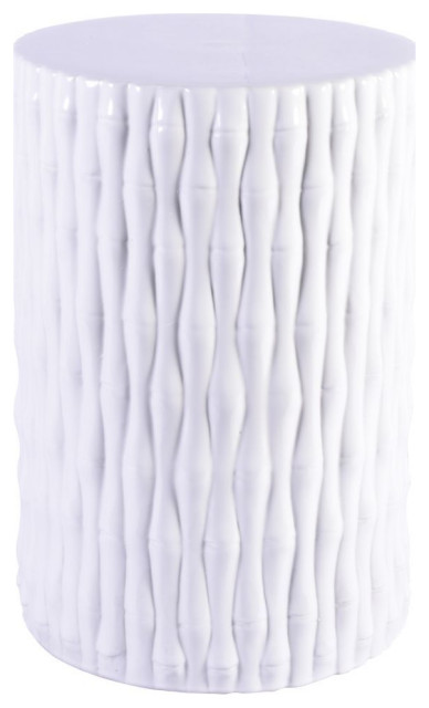 White Cylinder Garden Stool Bamboo Carving - Asian - Accent And Garden ...