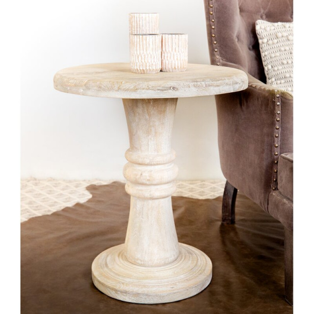 28" White Distressed Solid Wood Round End Table - French Country - Side ...