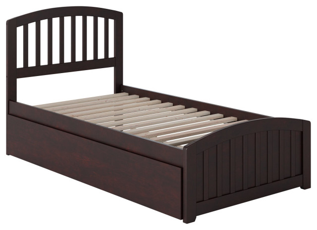 Traditional Twin Platform Bed, Pull Out Trundle and Slatted Headboard ...