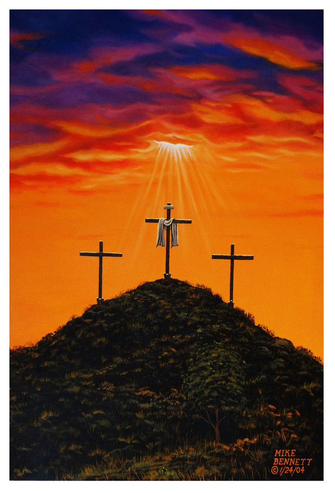 Mike Bennett Three Crosses At Calvary Art Print, 12"x18" - Contemporary ...