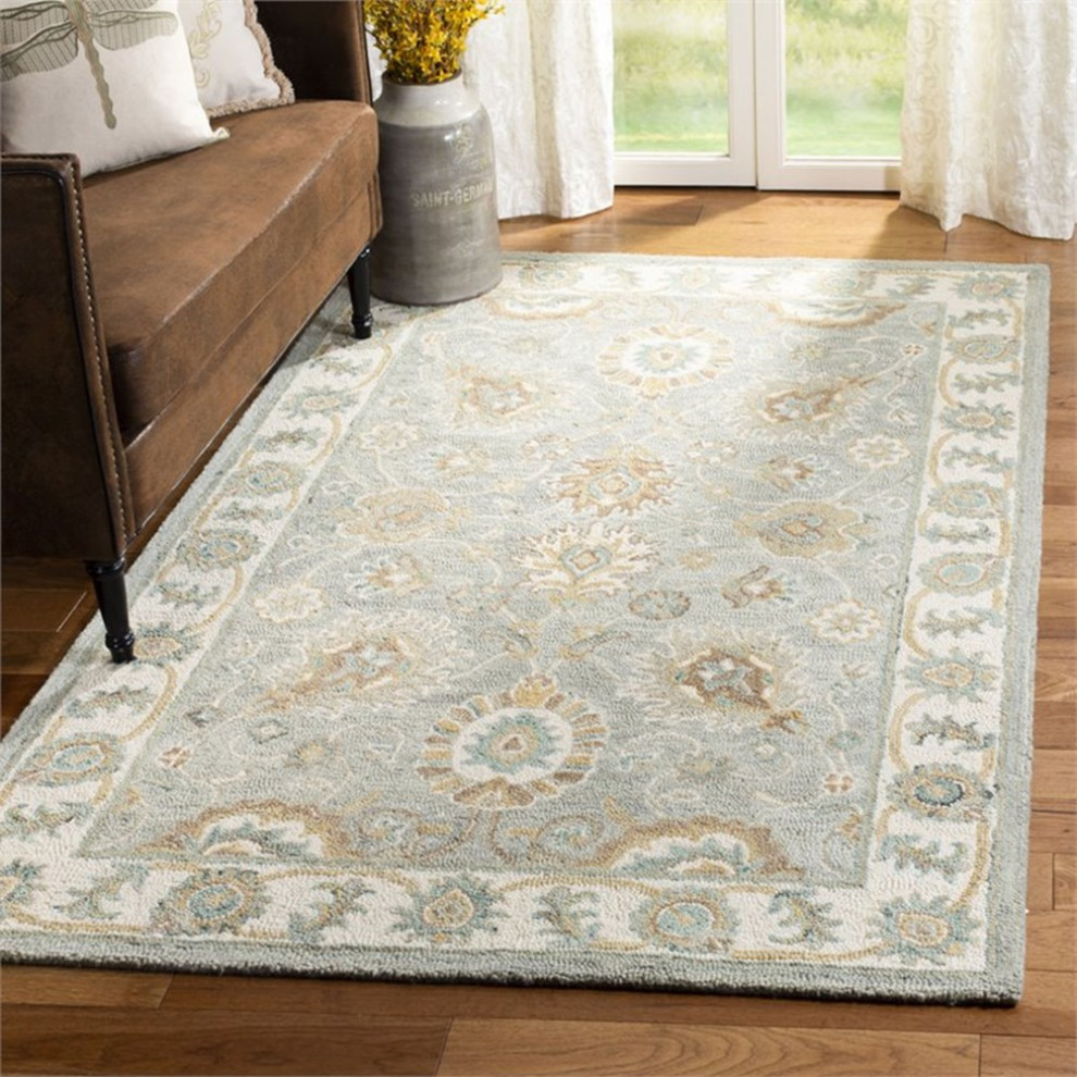 Safavieh Blossom 4' x 6' Hand Tufted Wool Rug in Aqua and Ivory, 4' x 6 ...