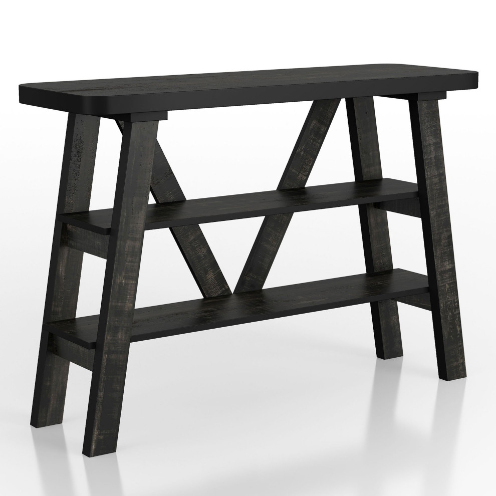 Farmhouse Console Table, Angled Legs With 2 Open Shelves - Farmhouse ...