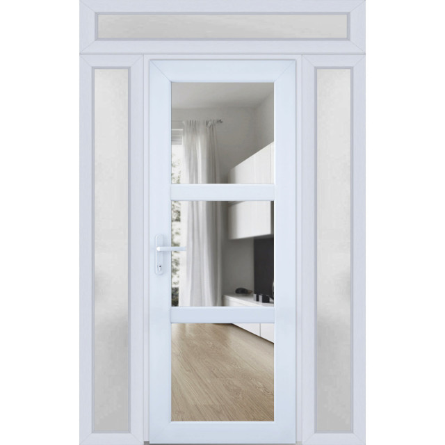 Exterior Prehung Door Clear Glass See-through Manux 8555 White Silk ...