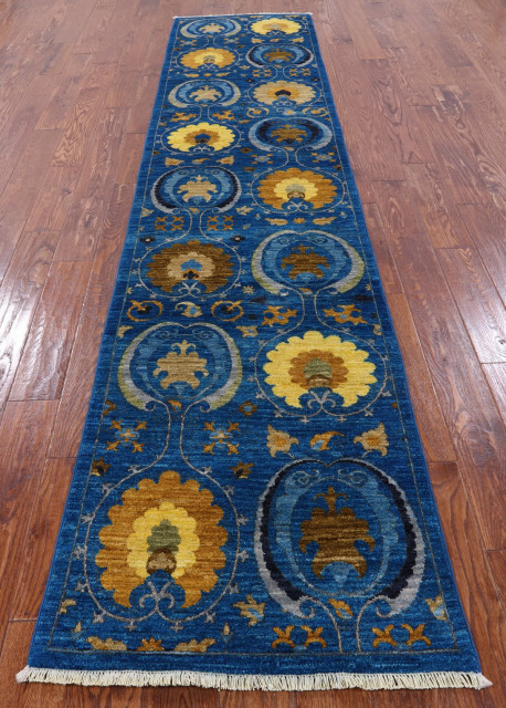 2' 6" X 11' 7" Runner Handmade William Morris Wool Rug Q6533, 2' 6" X ...