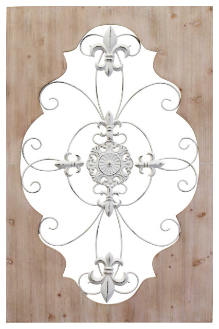 HomeRoots Distressed Wood and Metal Scroll Panel - French Country ...