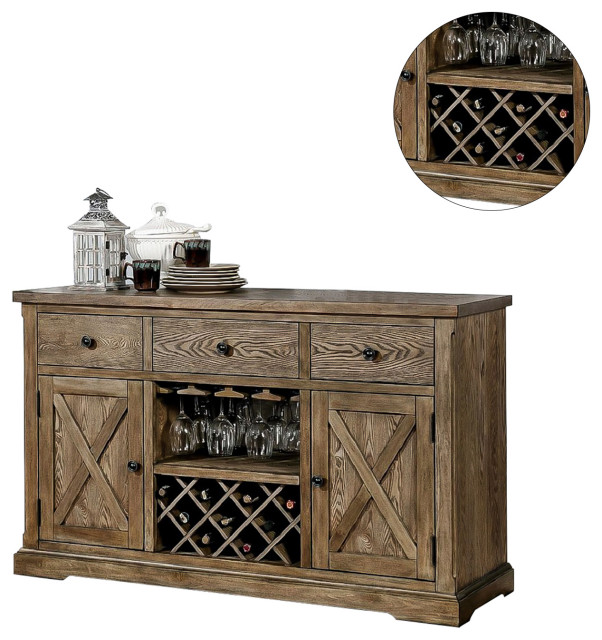 Light Oak Server With Hanging Stemware Rack - Transitional - Wine And ...