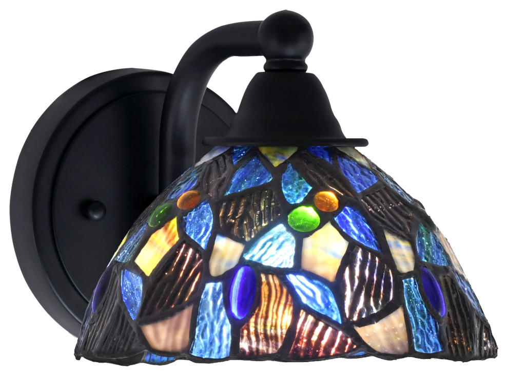 Paramount Wall Sconce In Matte Black Finish With 7" Blue Mosaic Art ...