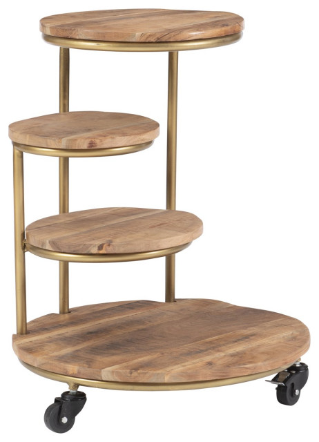 Unique End Table, Overlapping Design With 4 Acacia Wood Tiers & Casters ...