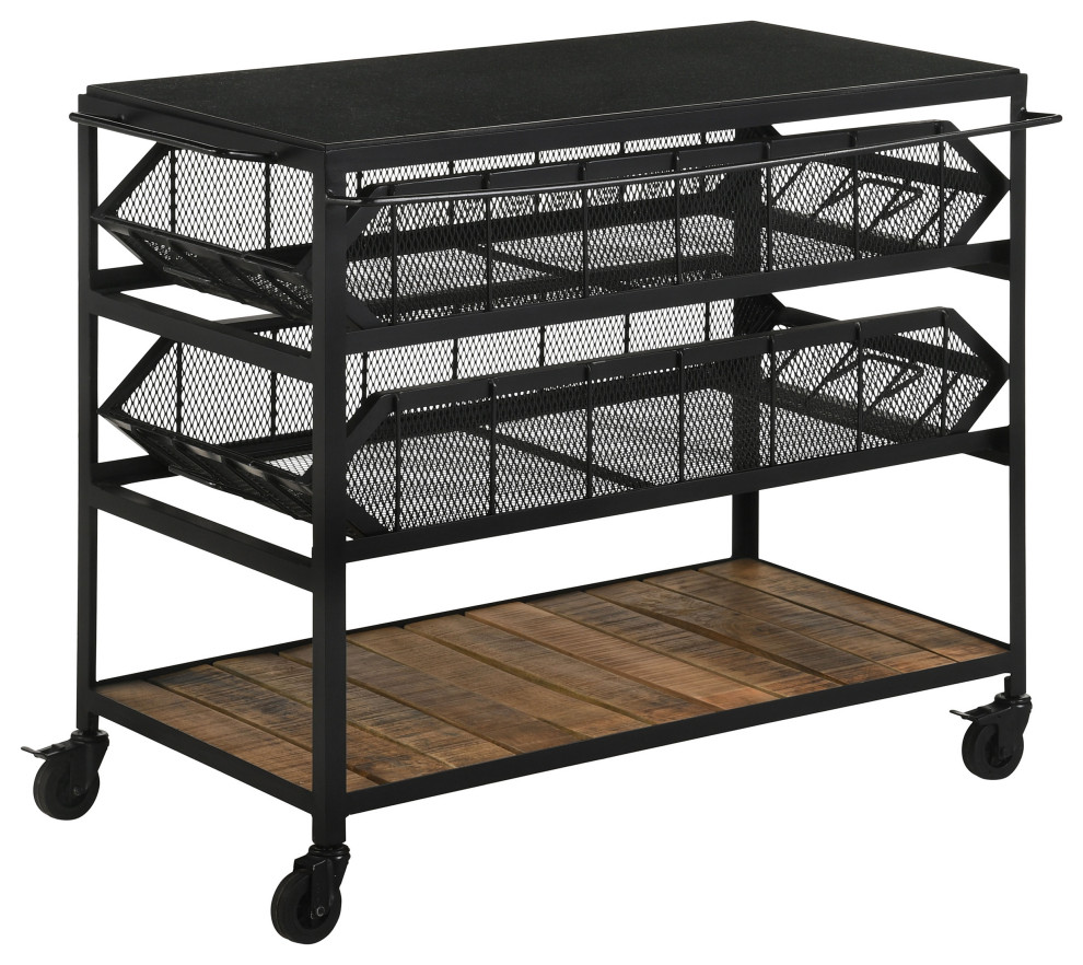 Evander Accent Storage Cart With Casters Natural and Black - Industrial ...