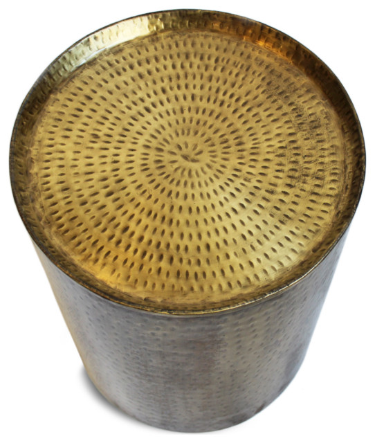 Brass Hammered Round Side Table - Industrial - Side Tables And End ...