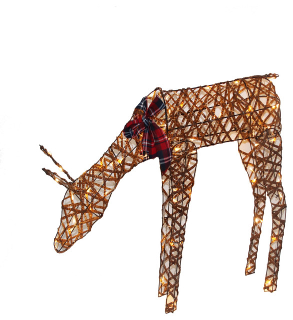 35" LED Lighted Feeding Rattan Reindeer Outdoor Christmas Decoration - Modern - Outdoor Holiday ...