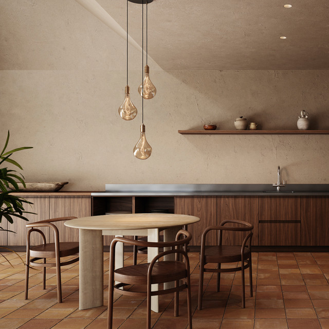 Small canopy black, brass grip with 3 brass pendants & 3 Voronoi IIUS ...