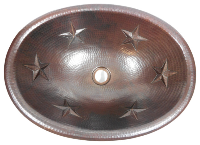 Oval Copper Bathroom Sink Rustic Star Design in Aged Copper Patina ...